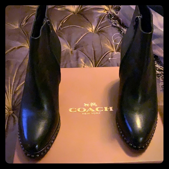 Coach | Shoes | Coach Black Leather Sole Studded Bootie | Poshmark
